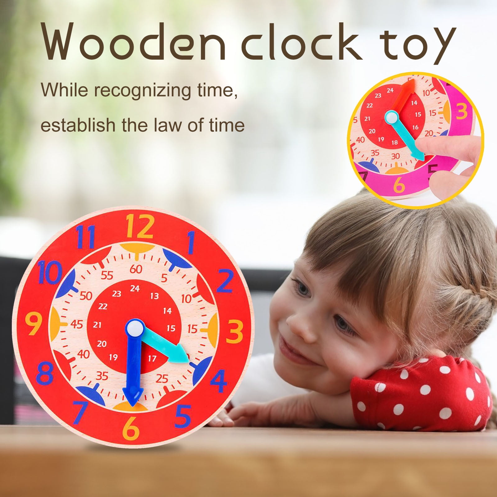 Montessori Wooden Clock For Children, Toys With Hours, Minutes And ...