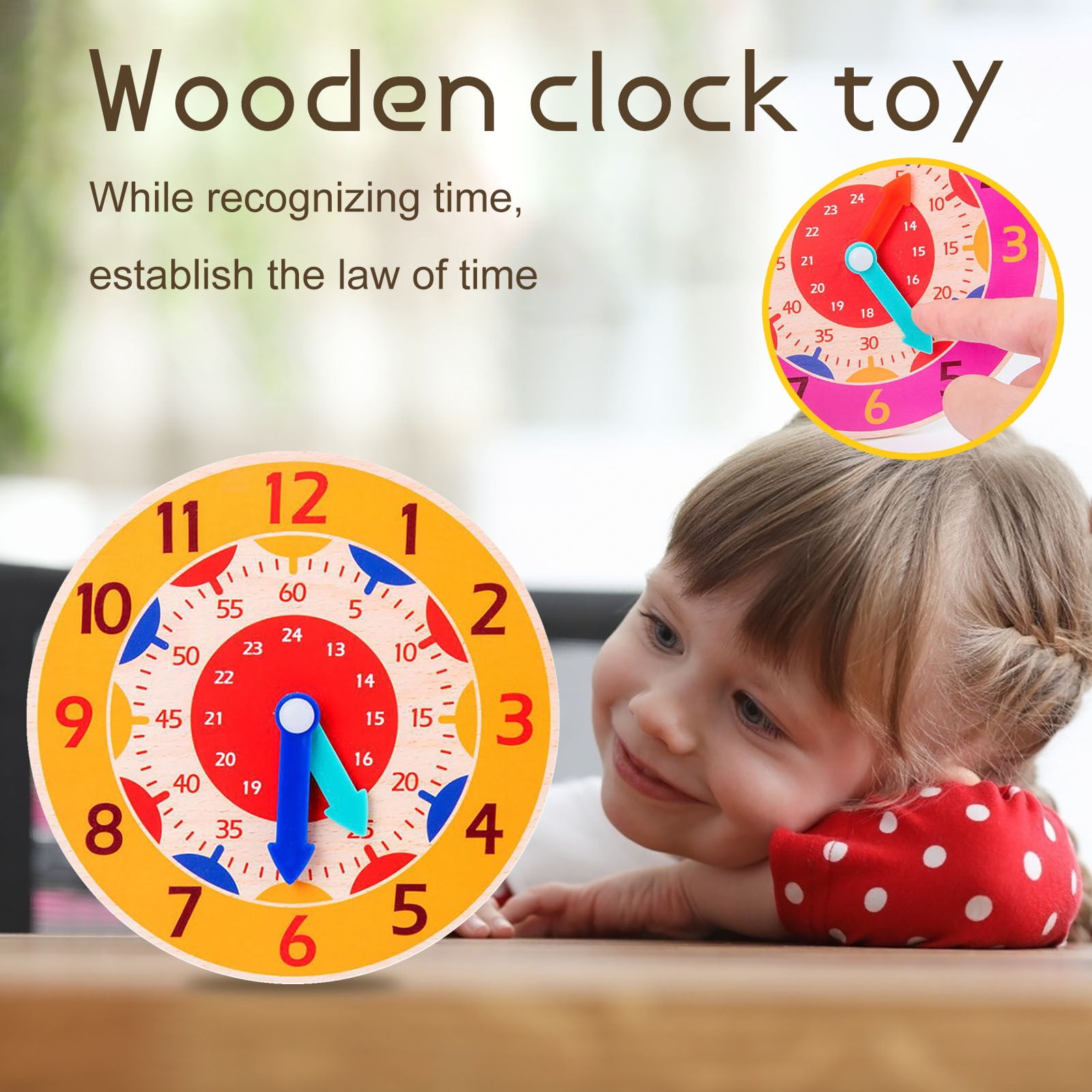 Montessori Wooden Clock For Children, Toys With Hours, Minutes And ...