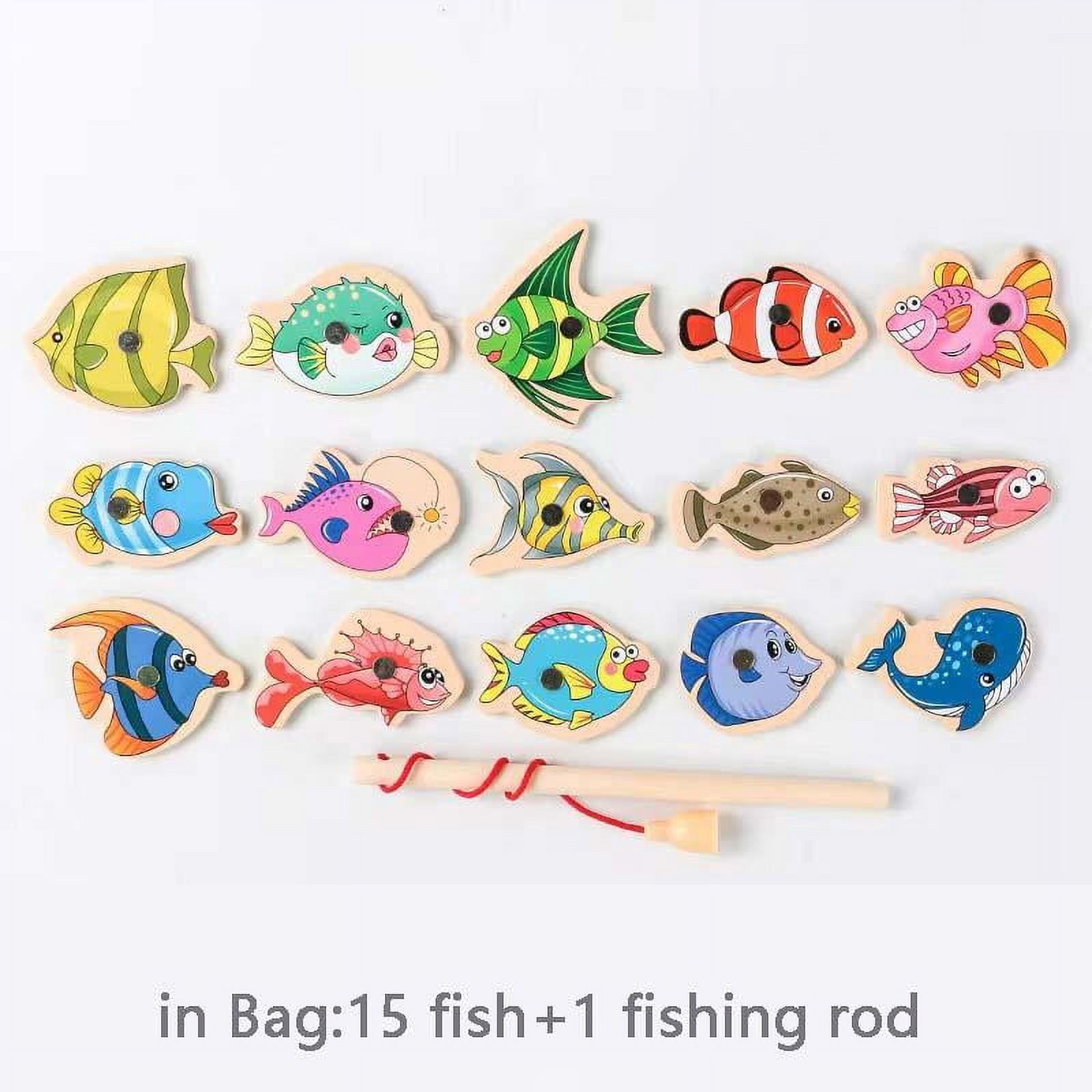 Montessori Wooden Fishing Toys For Children Magnetic Marine Life ...