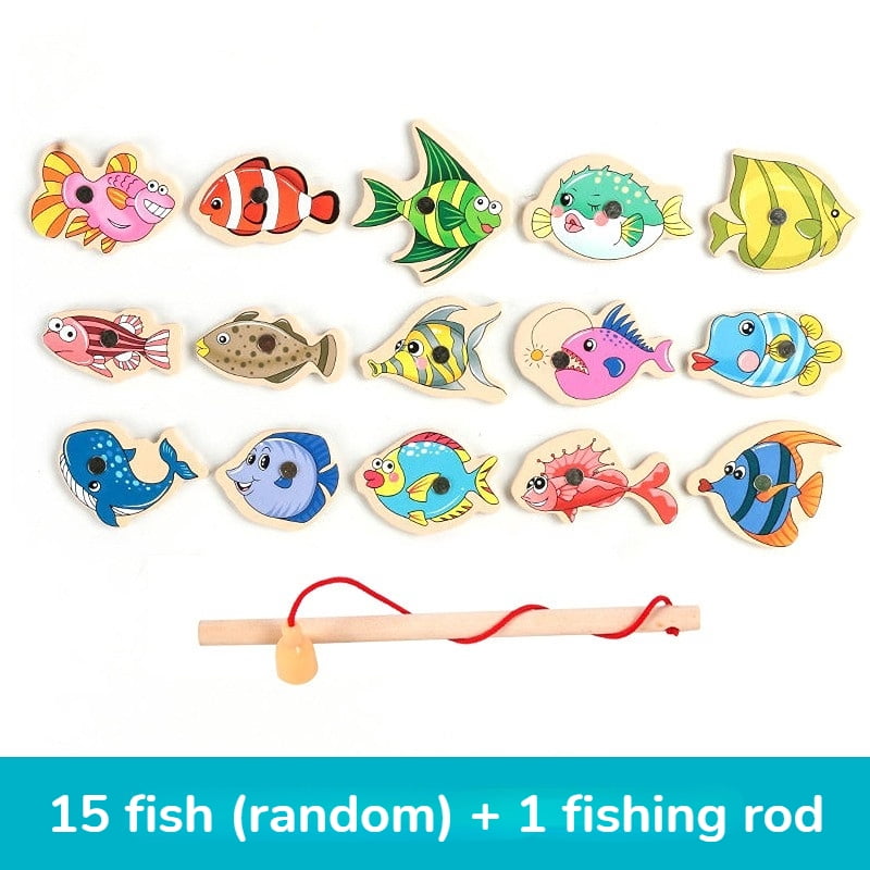 Montessori Wooden Fishing Toys For Children Magnetic Marine Life ...