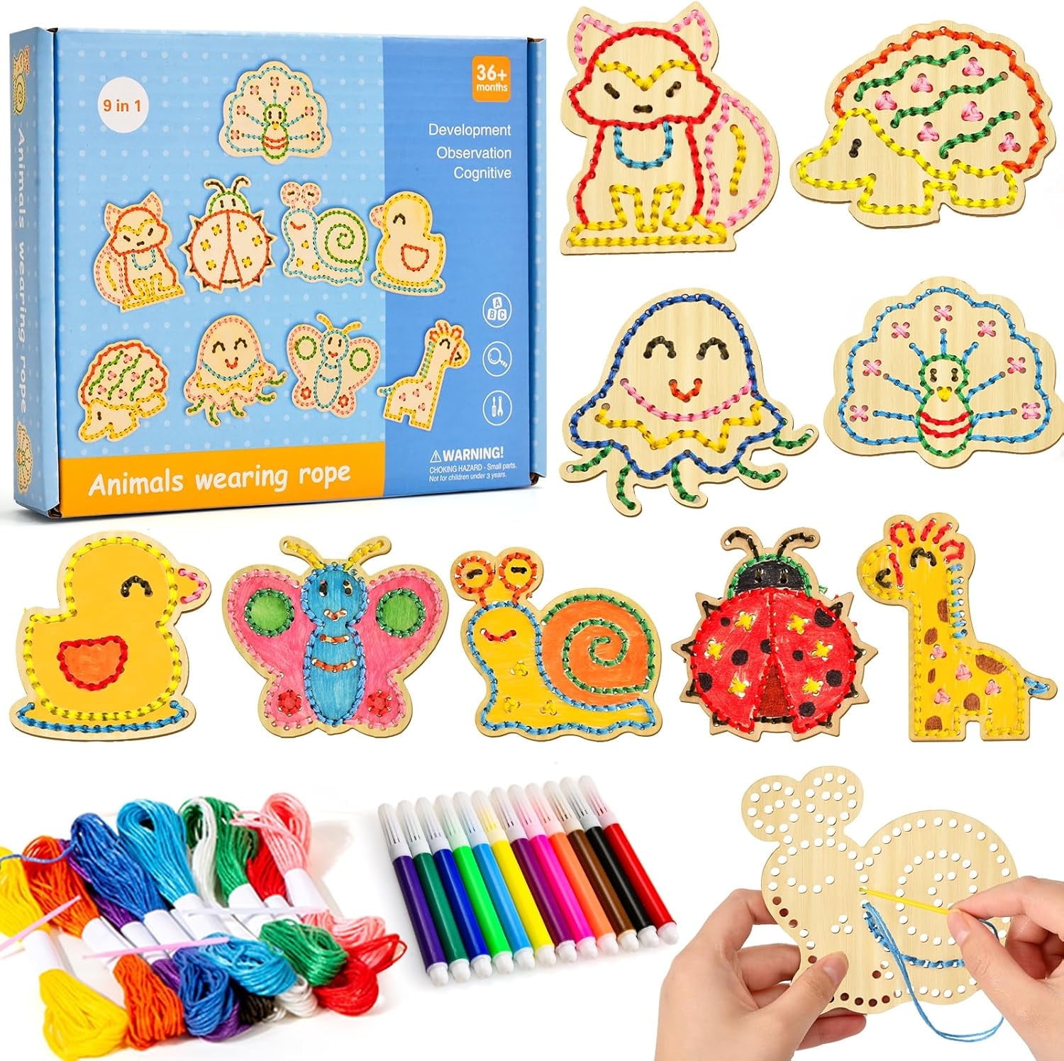 Montessori Wooden Lacing Cards Toys for Toddlers Kids Crafts ...