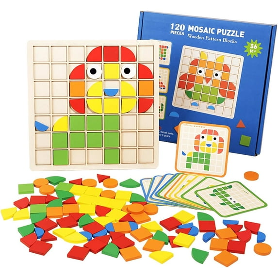Montessori Wooden Pattern Blocks Set - 120 Pcs Geometric Shapes Puzzle ...