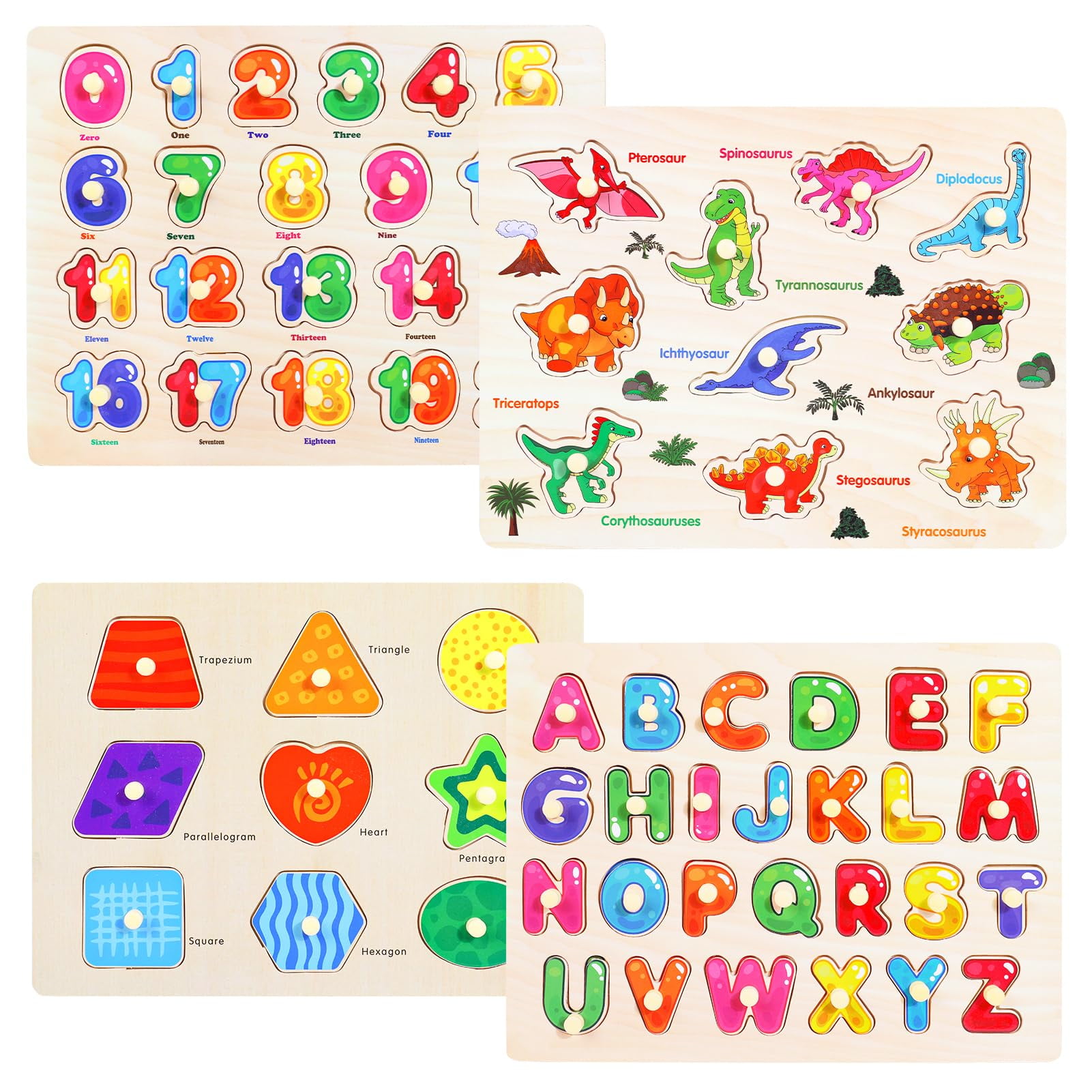 Montessori Wooden Peg Puzzles for Toddlers 3 4 5 Year Old, 4 Pcs Kids ...