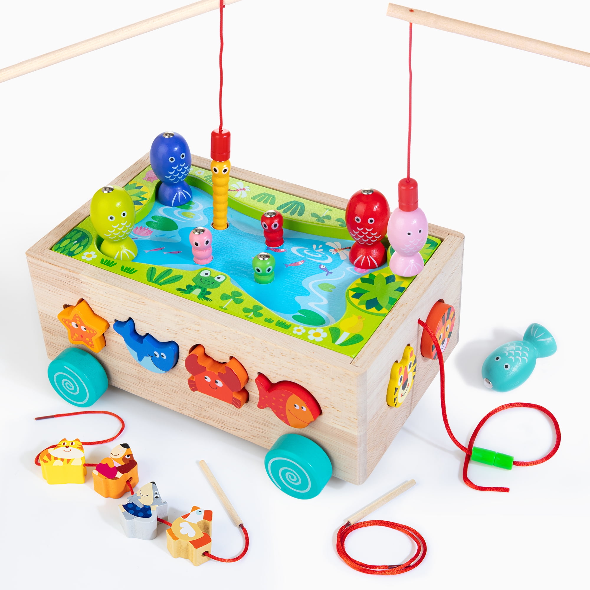 Montessori Educational Toy: Wooden Shape Sorter, Magnetic Fishing Game ...