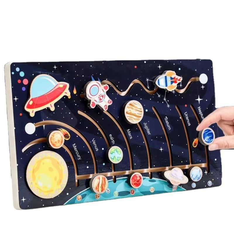 Montessori Wooden Solar System Slide Maze Board Game Space Planet ...