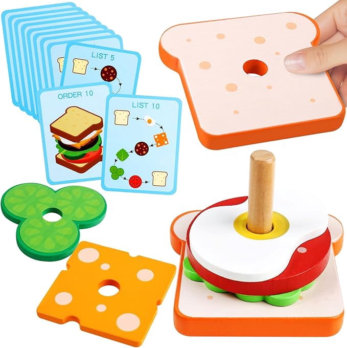 Montessori Wooden Stacking Toys Fine Motor Skills Wooden Play Food ...