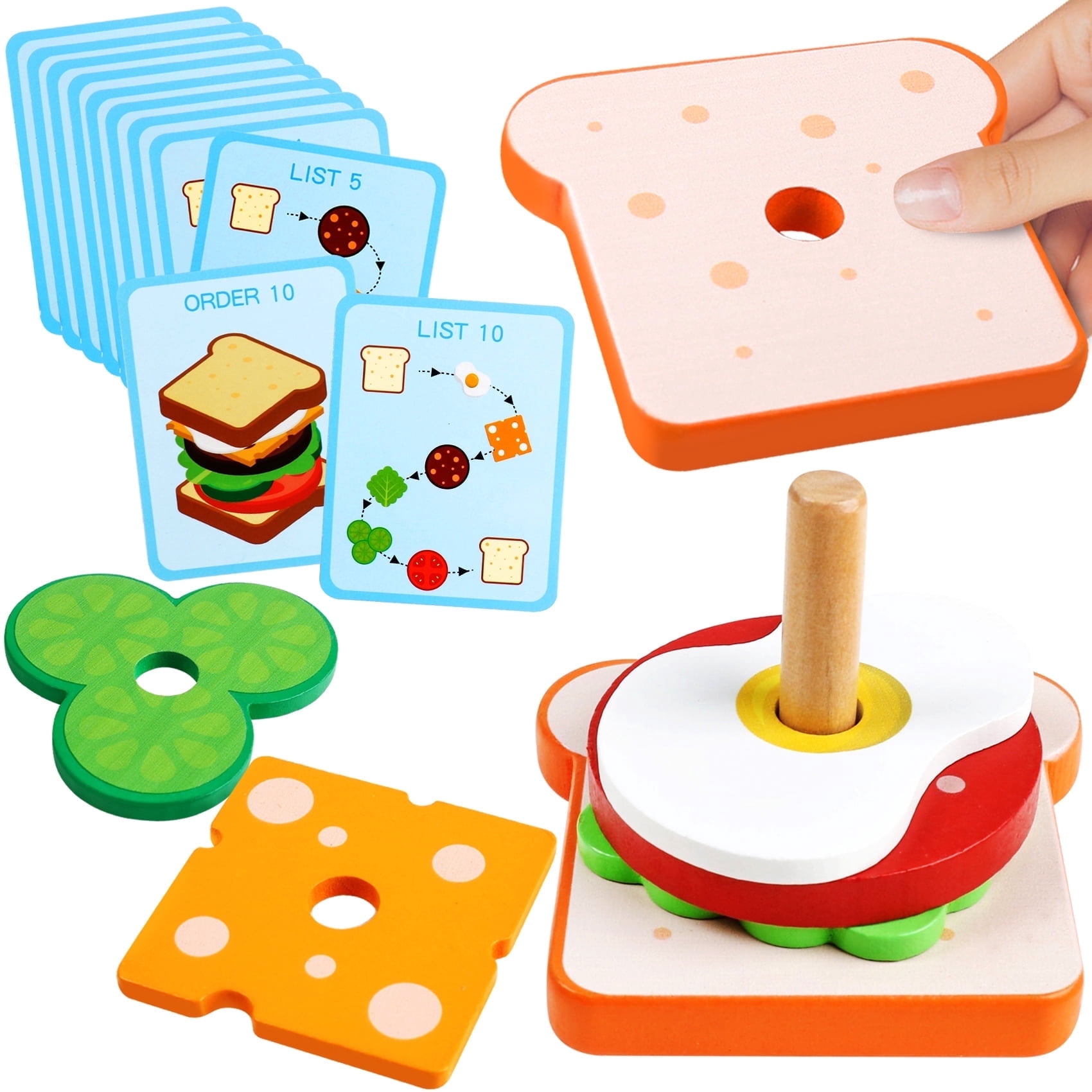 Montessori Wooden Stacking Toys Fine Motor Skills Wooden Play Food ...