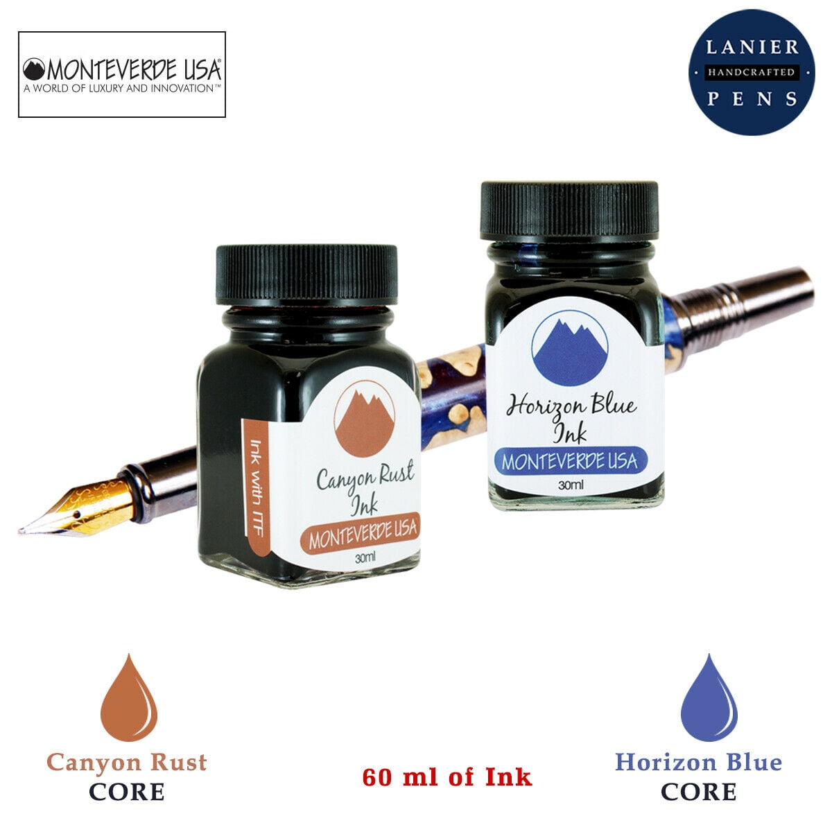 Monteverde 60ml Core Fountain Pen Ink Bottle (30ml Canyon Rust Ink ...