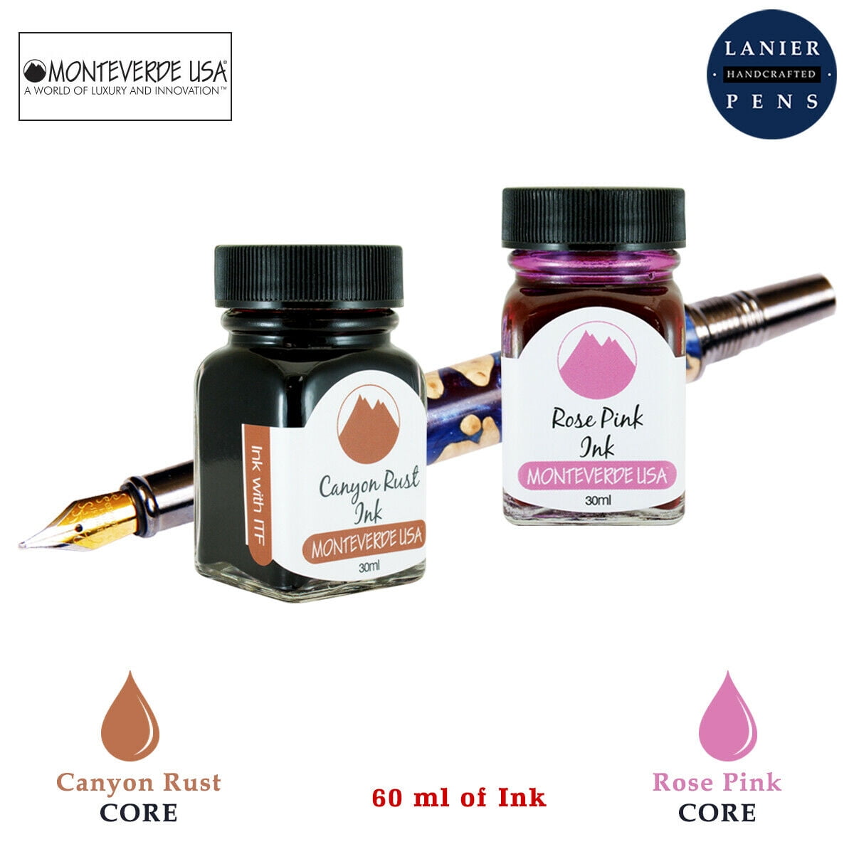 Monteverde 60ml Core Fountain Pen Ink Bottle (30ml Canyon Rust Ink ...