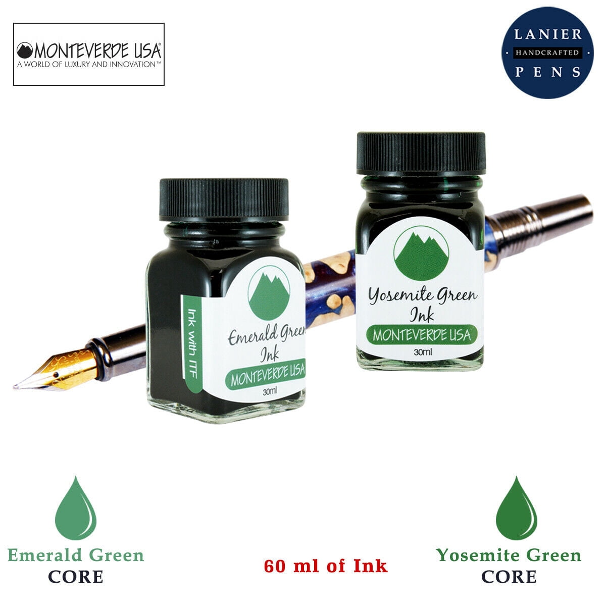 Monteverde 60ml Core Fountain Pen Ink Bottle (30ml Emerald Green Ink ...
