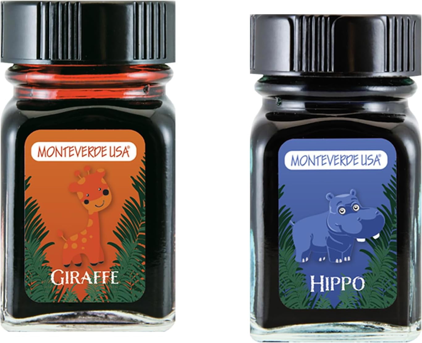 Monteverde 60ml Ink, Giraffe (Orange), Hippo (Dark Blue) Jungle Ink ...