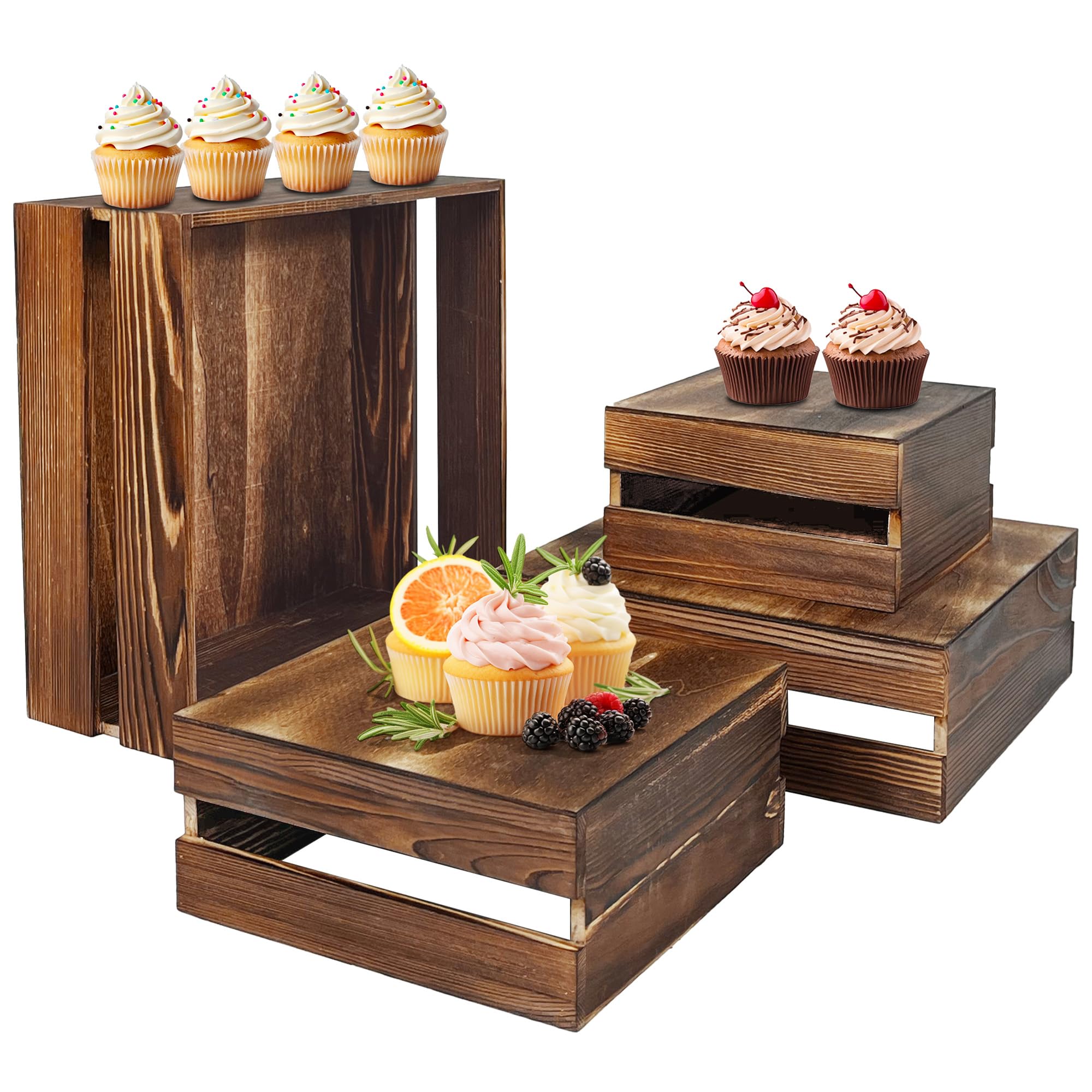 Montex 4 Pack Wood Cupcake Display Stand, Buffet Risers, Rustic Cake ...