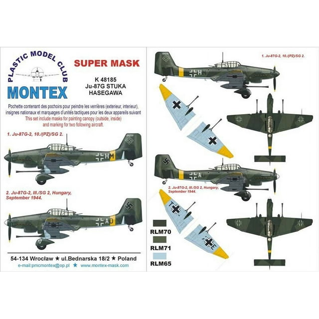 Montex Super Mask 1:48 Ju-87 G for Hasegawa Kit Spraying Stencil # ...