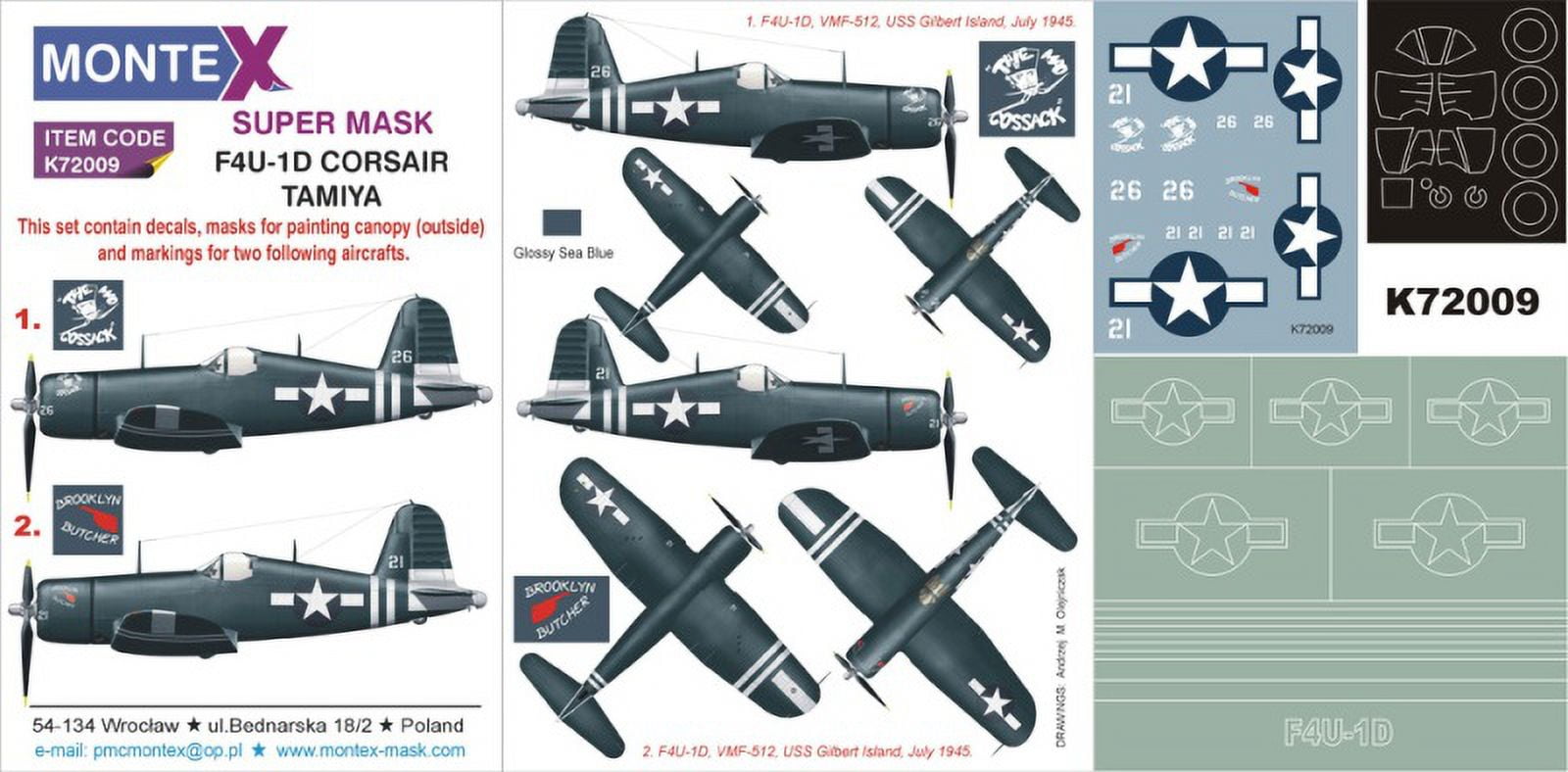 Montex Super Mask 1:72 F4U-1D Corsair for Tamiya Kit Spraying Stencil # ...