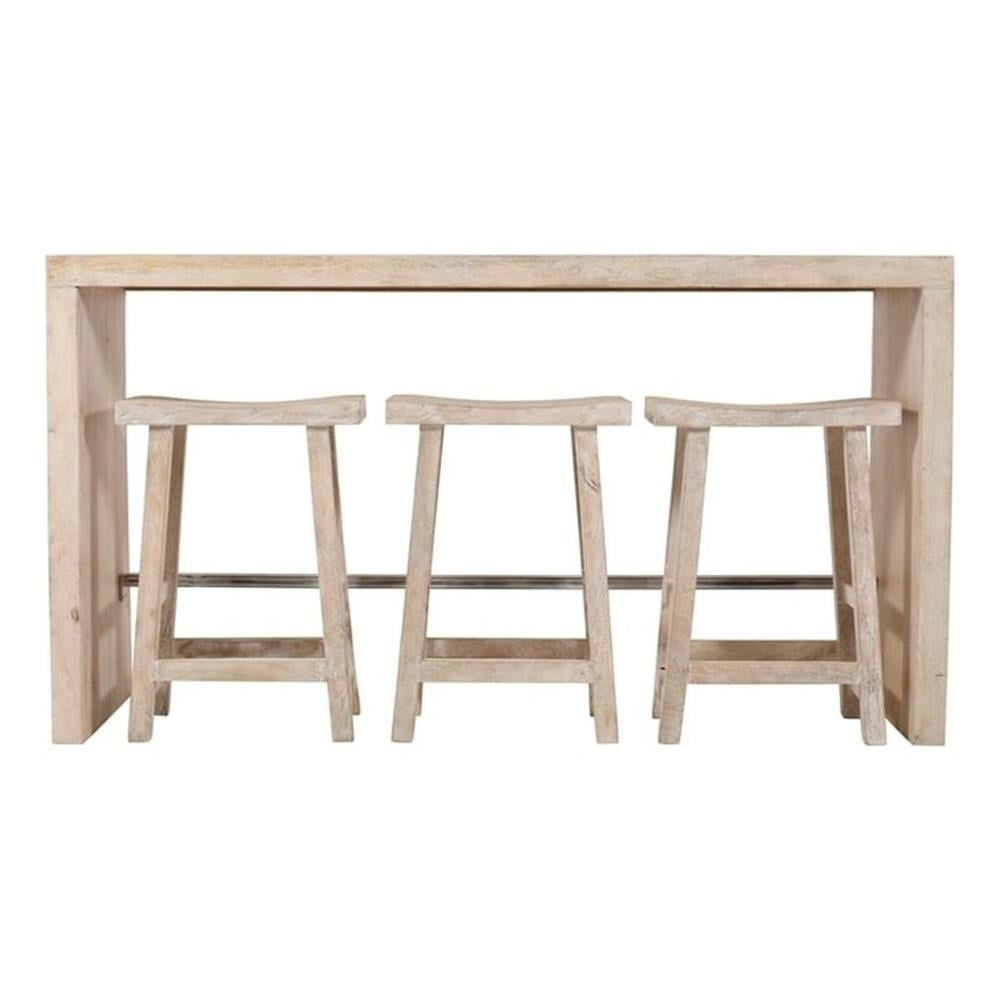 Montez 4-Piece Solid Wood Bar Table and Stools Set in Brushed White ...