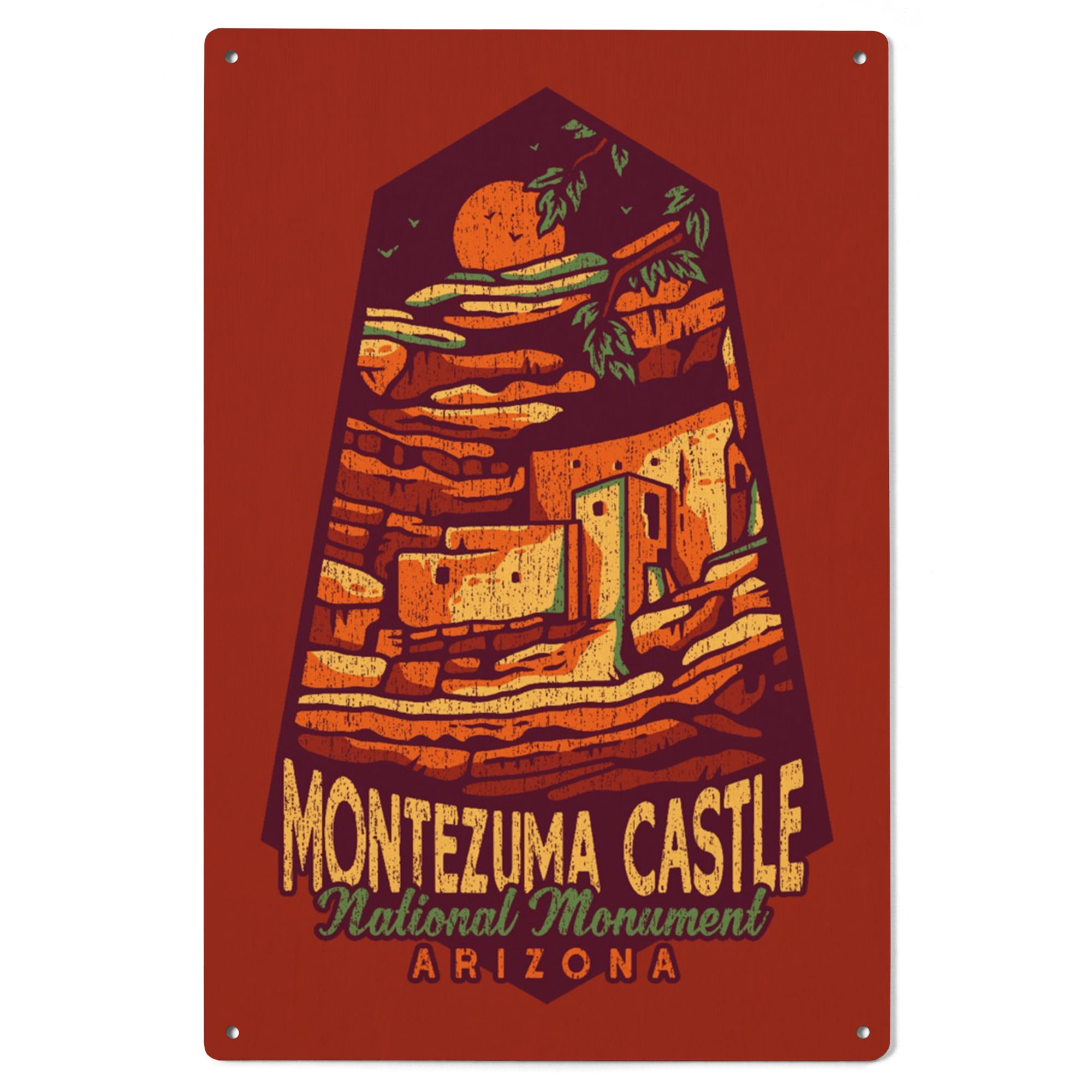 Montezuma Castle National Monument, Arizona, Distressed Vector, Contour ...