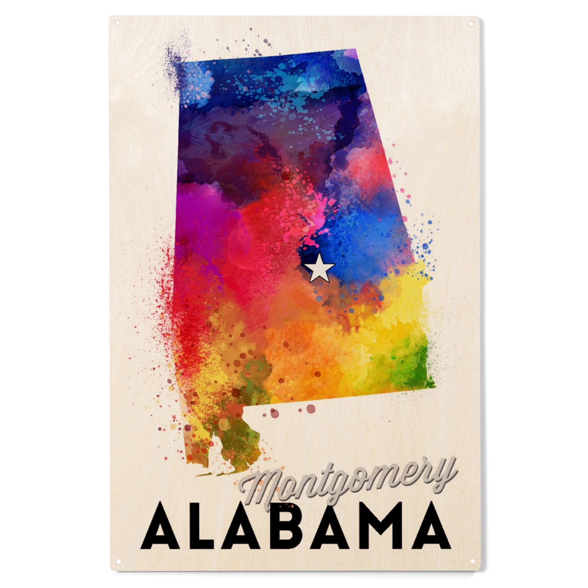 Montgomery, Alabama, State Abstract Watercolor Birch Wood Wall Sign ...