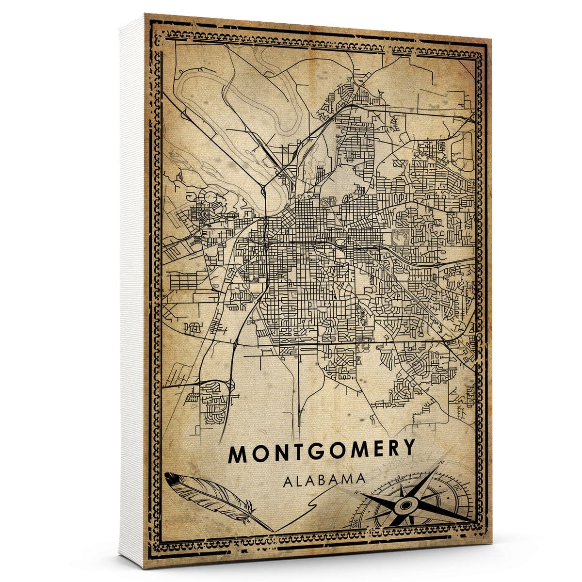 Montgomery Alabama Vintage Map Prints Canvas, Alabama Map Art Canvas ...