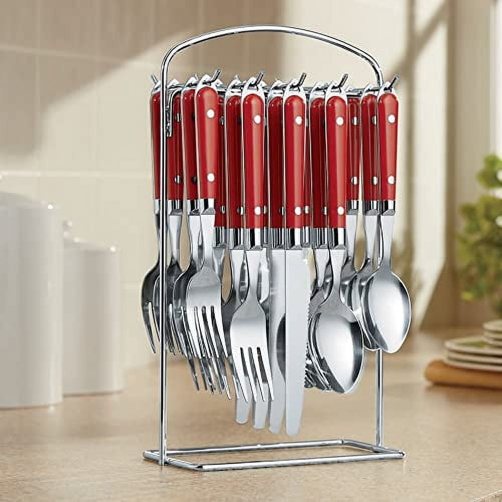Montgomery Ward 20-Piece Hanging Flatware Set with Rack, Red - Elegant ...