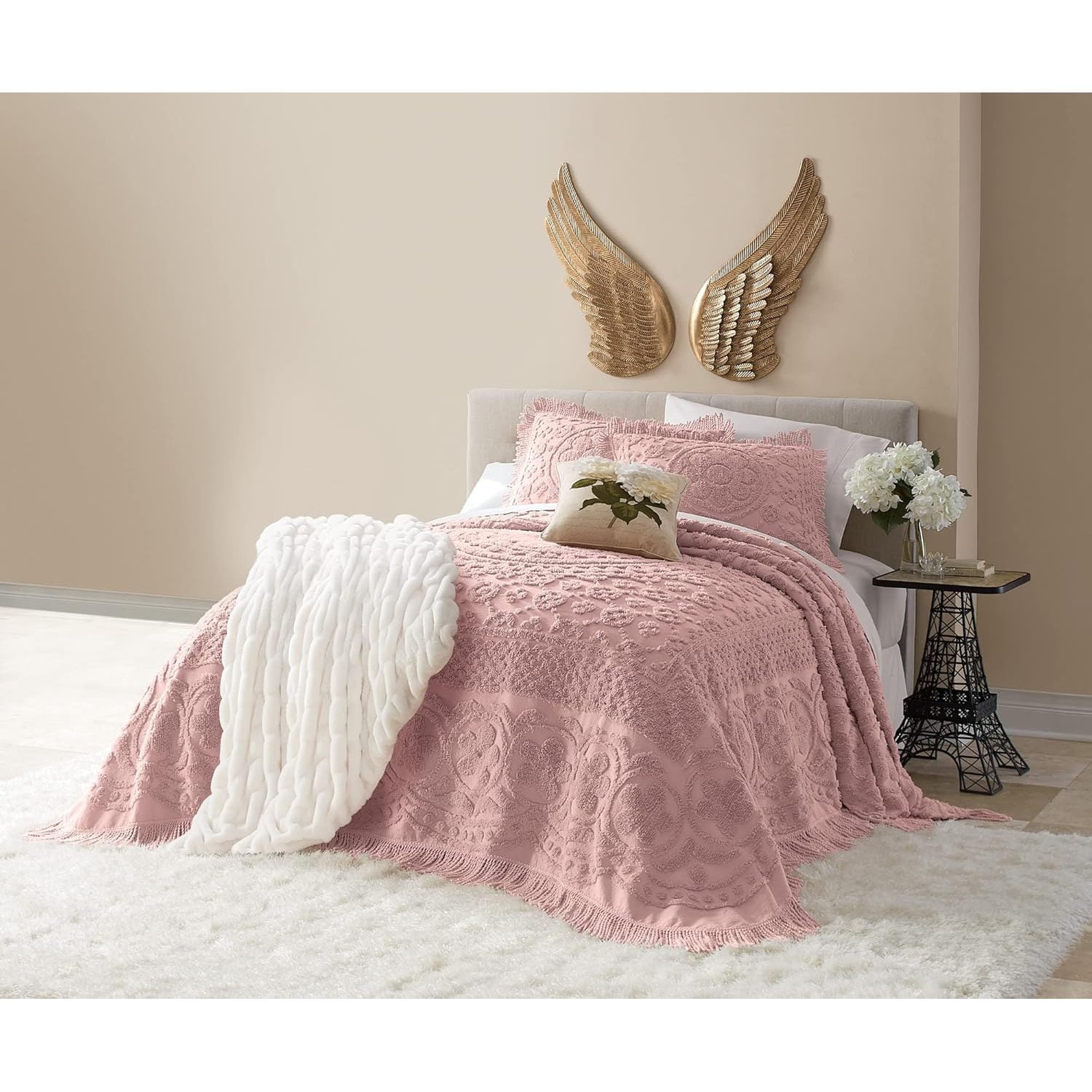 Montgomery Ward Emily Floral Chenille Bedspread, Soft Cotton Comforter ...
