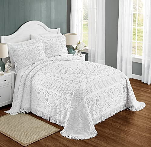 Montgomery Ward Emily Floral Chenille Bedspread, Soft Cotton Comforter Set, Queen Size Quilt ...