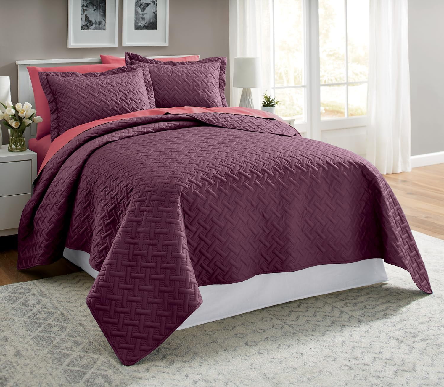 Montgomery Ward Solid Quilt - Basket-Weave Quilt, Aubergine, Full/Queen ...