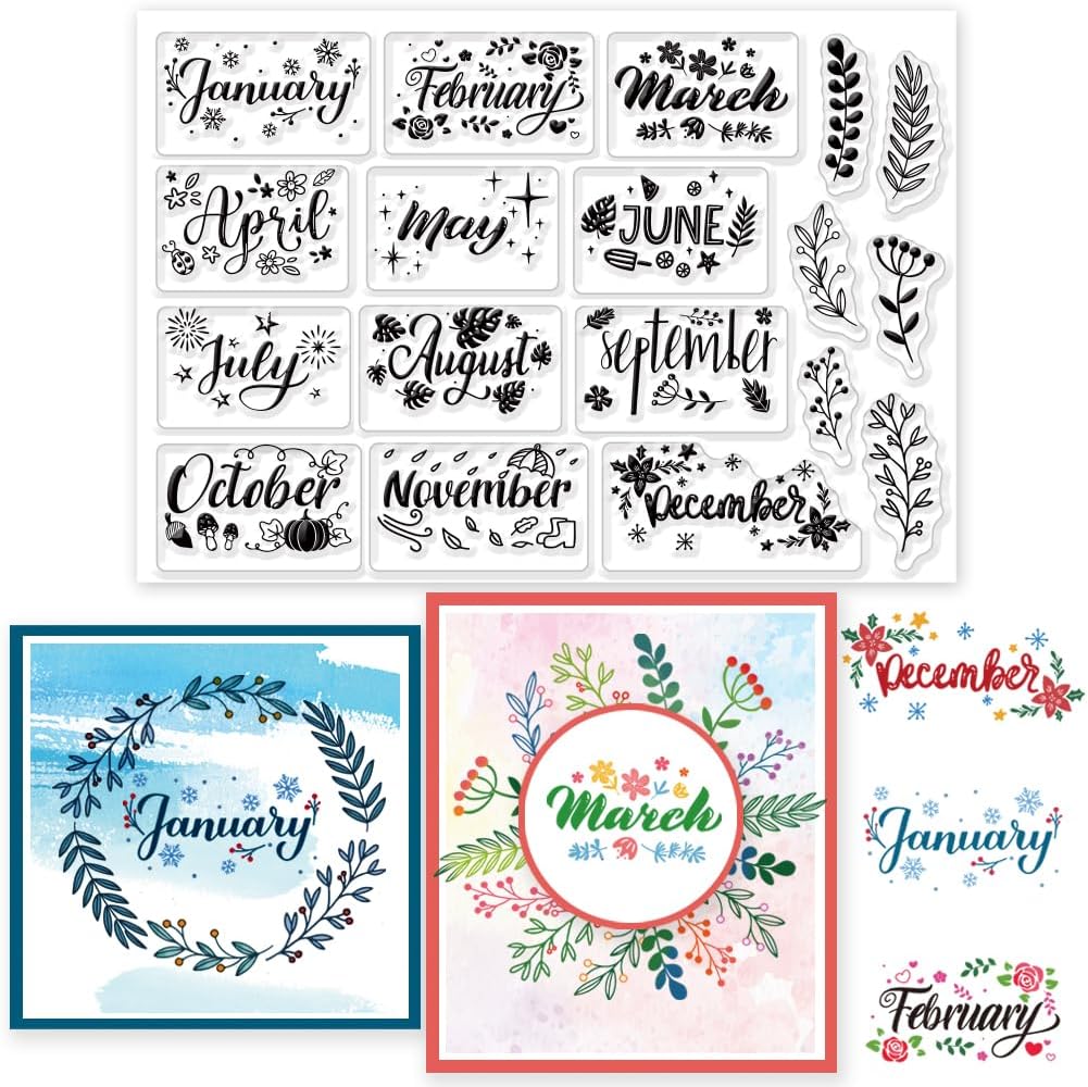 Month Calendar Wreath Transparent Clear Stamps Snow Flower Mushroom ...