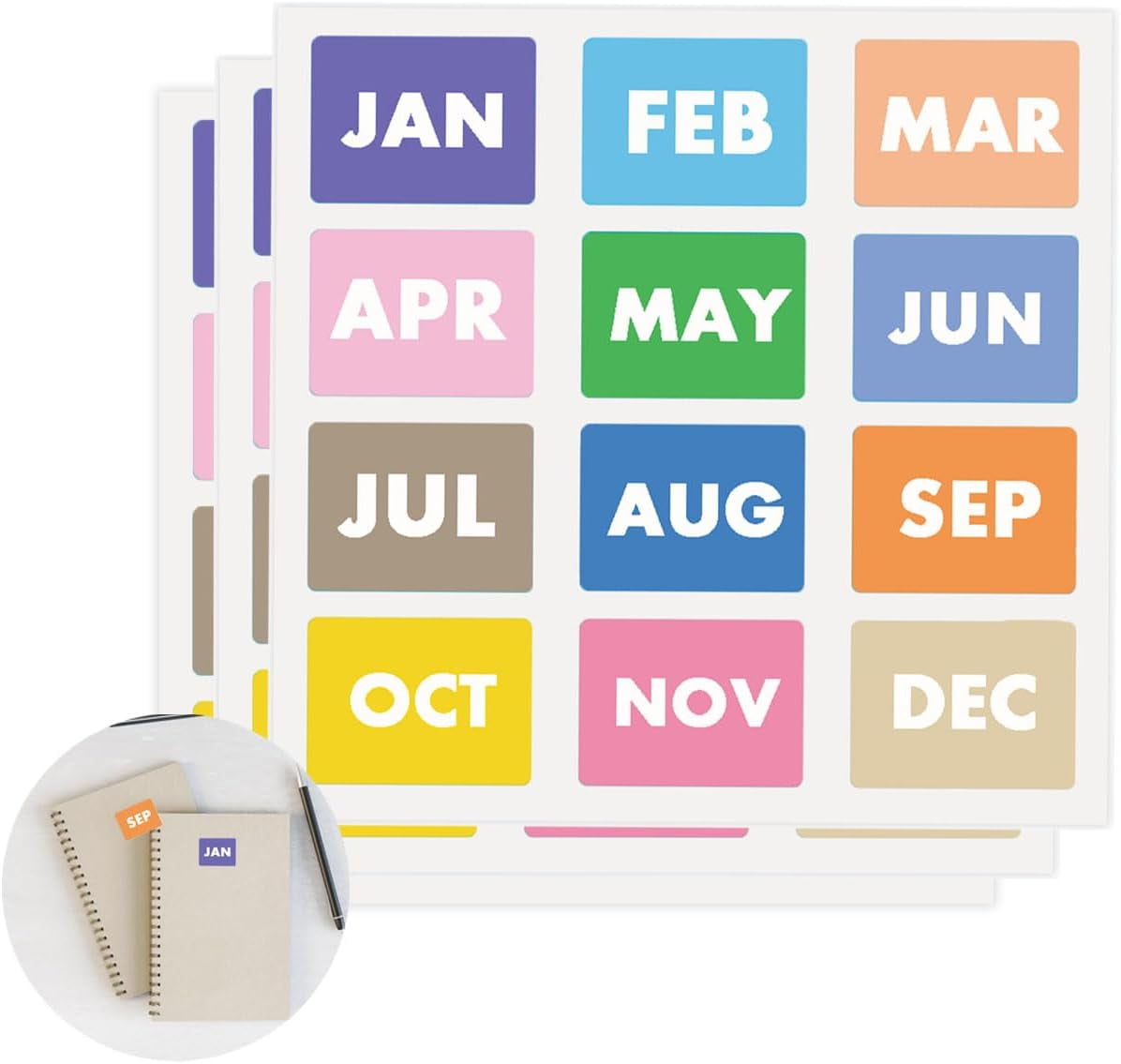 Month Stickers 1x0.75inch 12 Months of The Year Color Coding Label ...