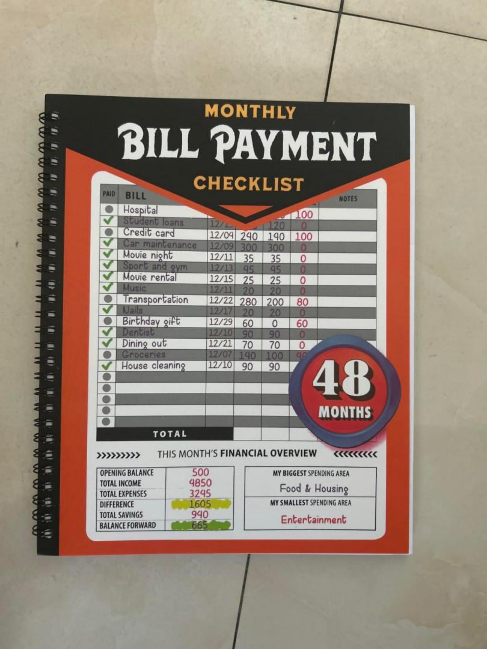 "OUHGE Monthly Bill Payment Tracker Notebook, 4-Year Organizer, 128 ...