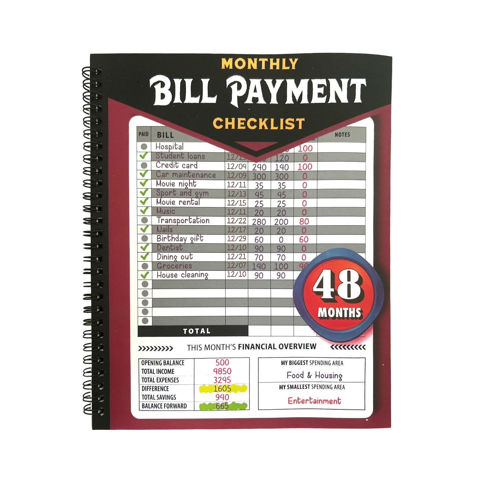 Monthly Bill Payment Checklist: Bill Tracker Notebook with 960 Billing ...