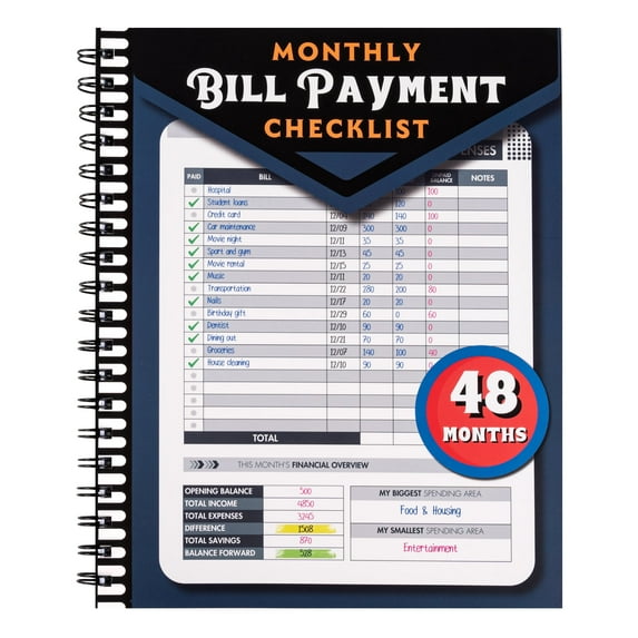 Monthly Bill Payment Checklist: Bill Tracker Notebook With Spiral ...