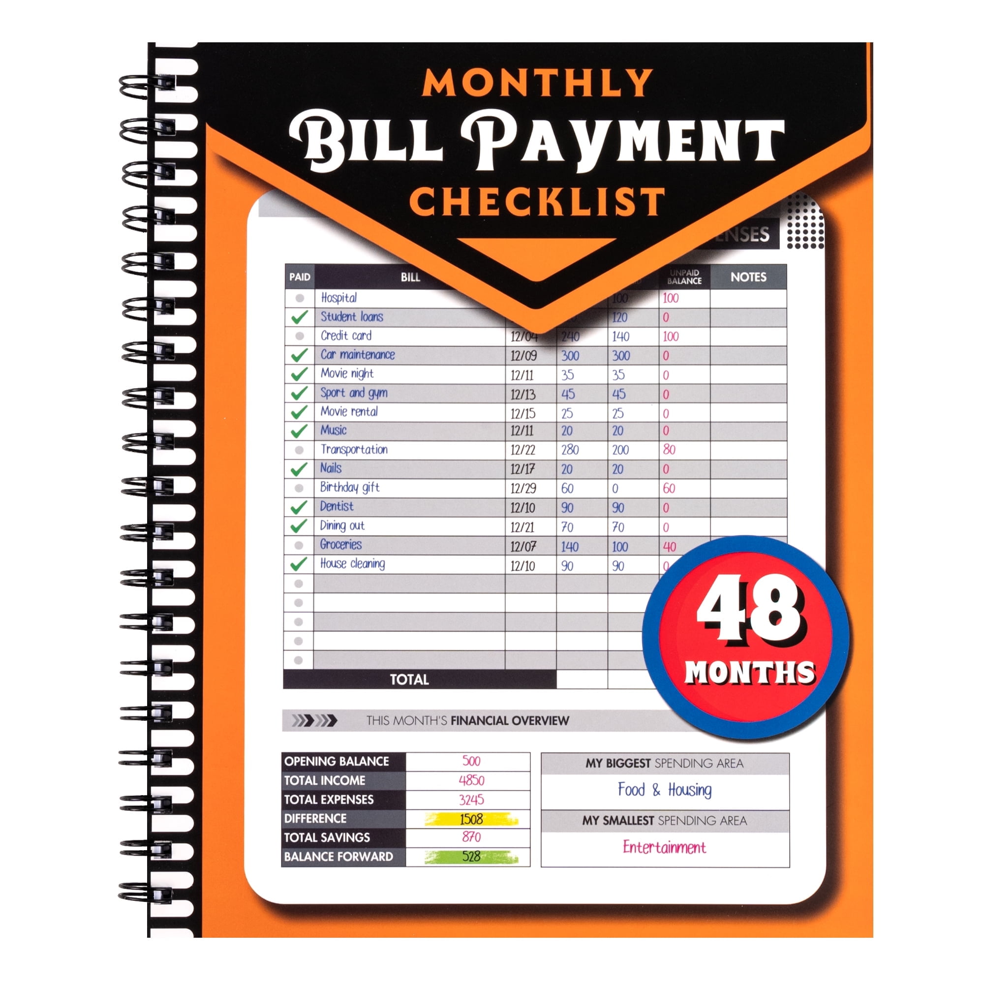 Monthly Bill Payment Checklist: Bill Tracker Notebook With Spiral ...