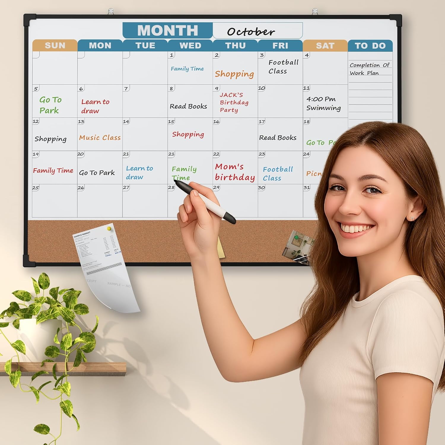 Monthly Calendar Dry Erase Board 36x24 Inch, Double-Sided Whiteboard ...