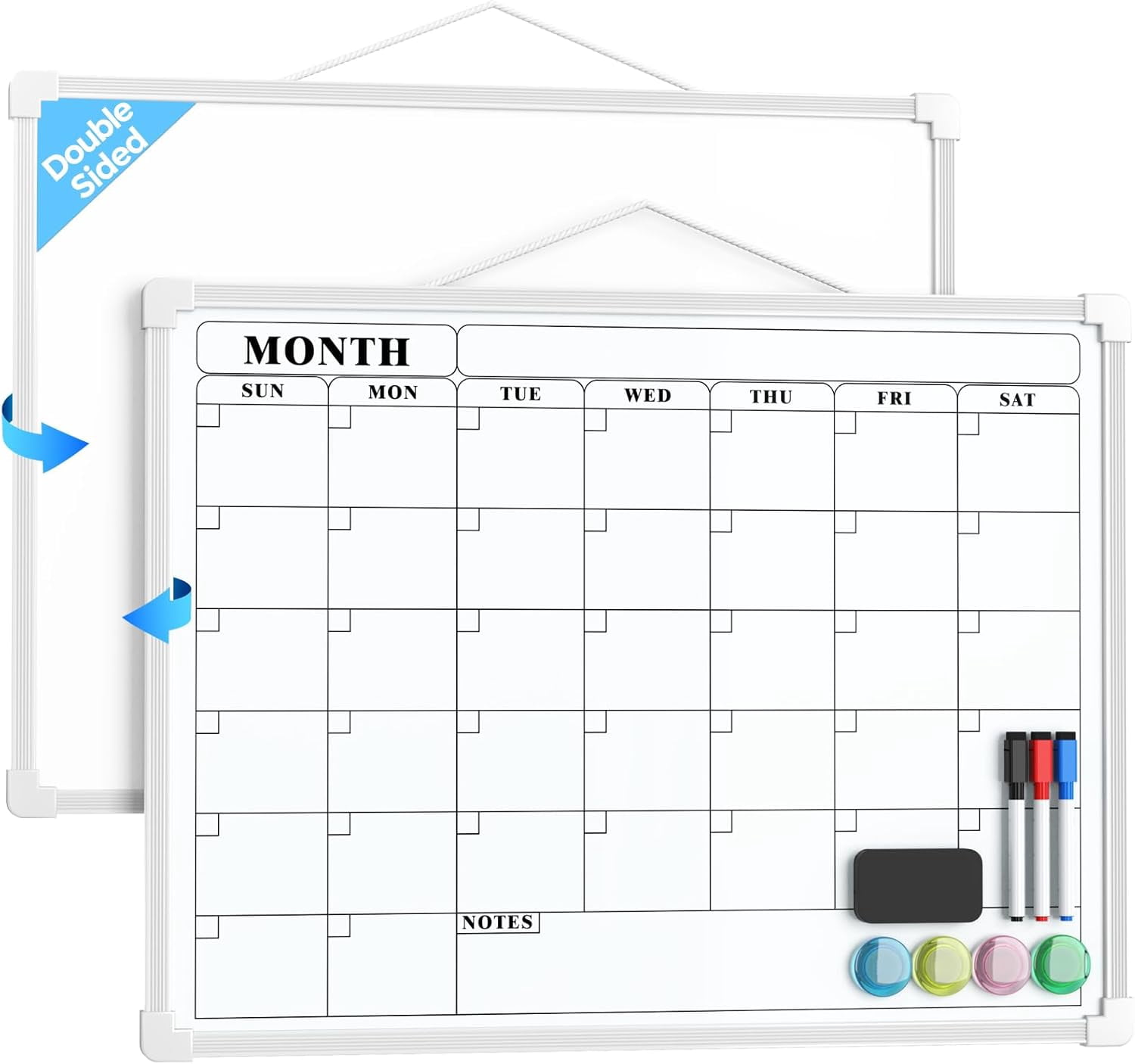 Monthly Calendar Dry Erase Board for Wall, 16"x12" Small Hanging Double ...
