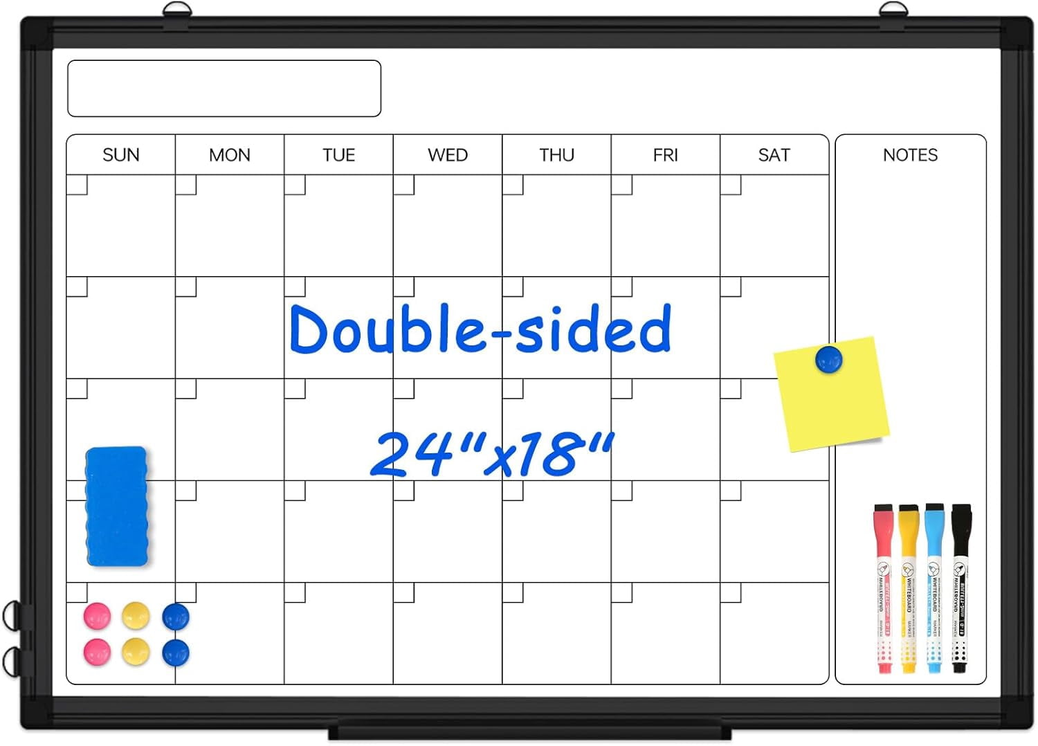 Monthly Calendar Dry Erase Whiteboard, 24" x 18" Magnetic Calendar ...