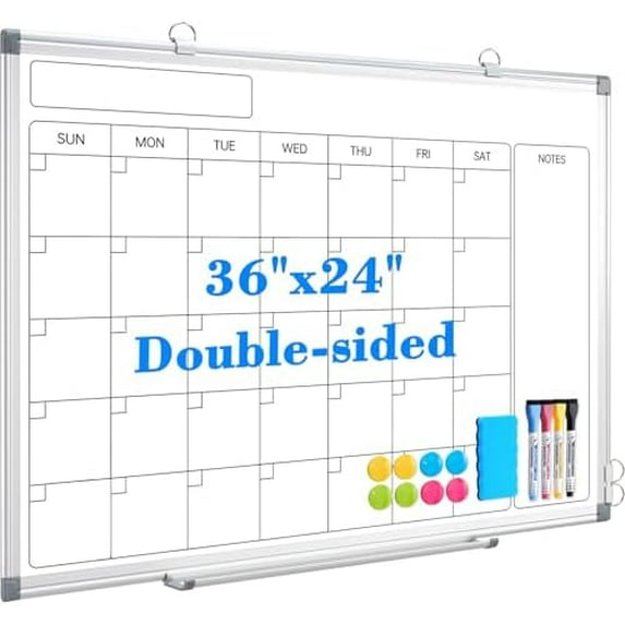 Monthly Calendar Dry Erase Whiteboard for Wall, 36" x 24" Double-Sided ...