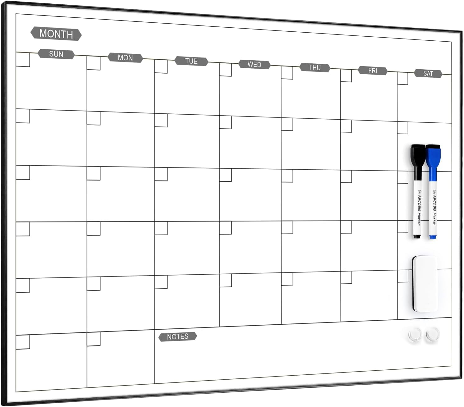 Monthly Calendar Whiteboard, 24" x 18" Magnetic Dry Erase Calendar with ...