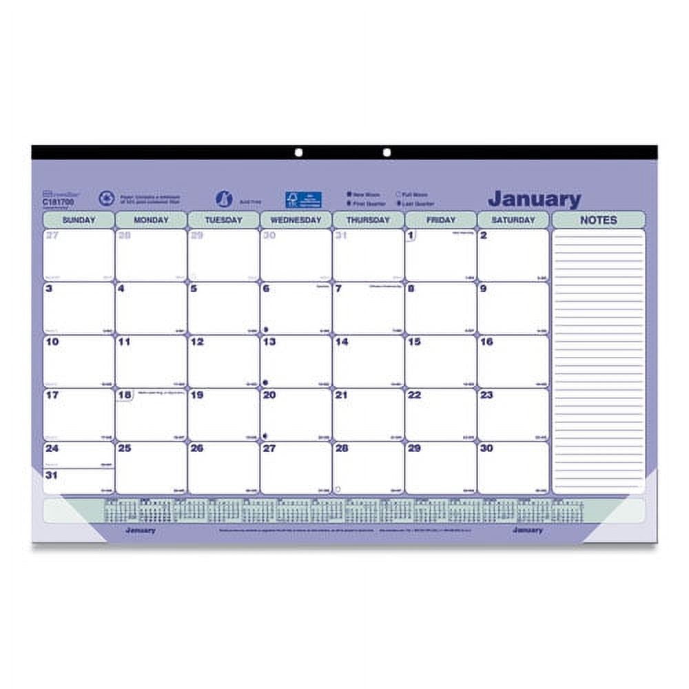 "Monthly Desk Pad Calendar, 17.75 x 10.88, White/Blue/Green Sheets ...