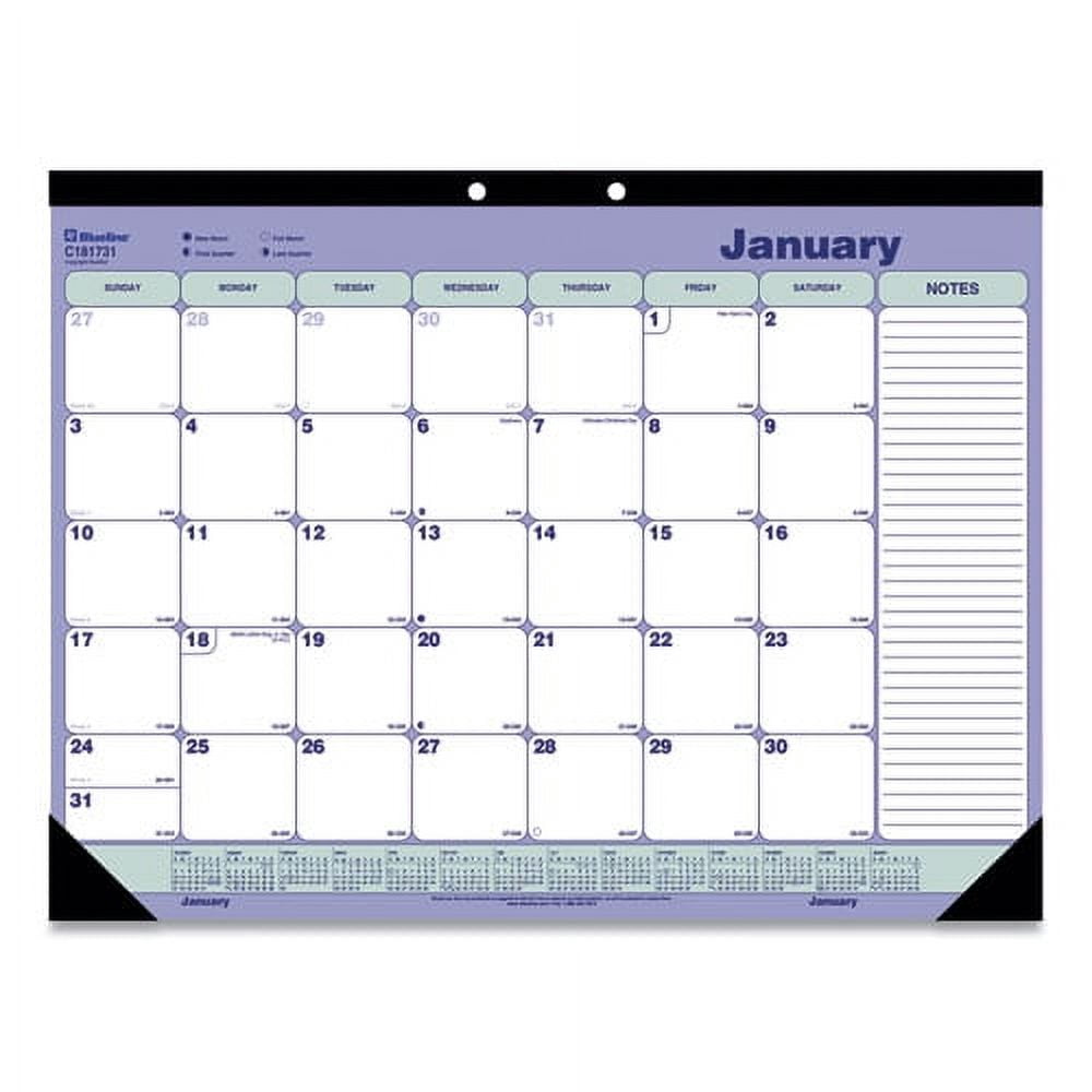 Monthly Desk Pad Calendar, 21.25 x 16, White/Blue/Green Sheets, Black ...
