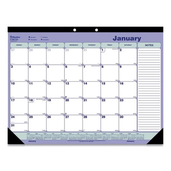 Monthly Desk Pad Calendar, 21.25 x 16, White/Blue/Green Sheets, Black ...