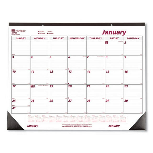 Monthly Desk Pad Calendar, 22 x 17, White/Burgundy Sheets, Black ...