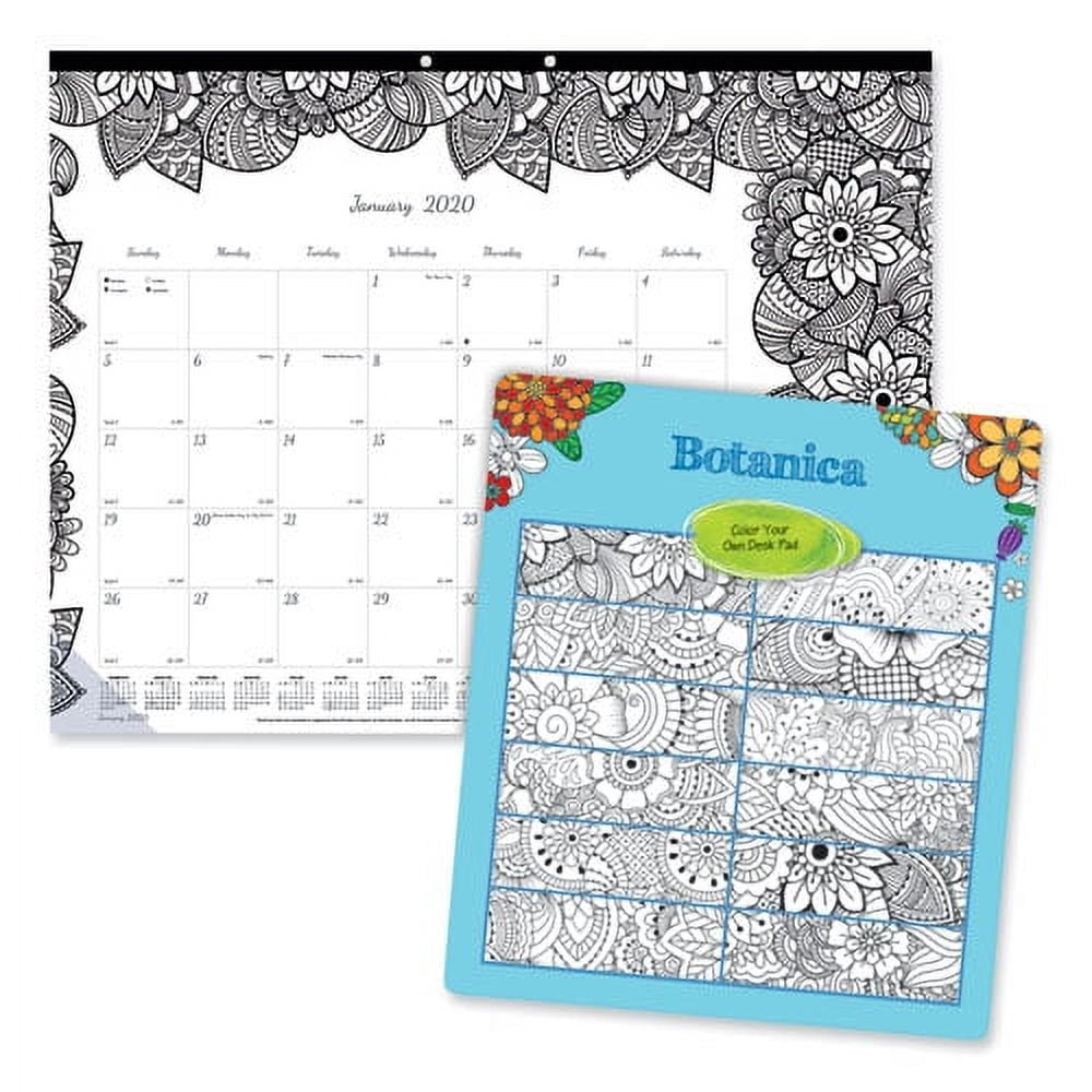Monthly Desk Pad Calendar, DoodlePlan Coloring Pages, 22 x 17, Black ...