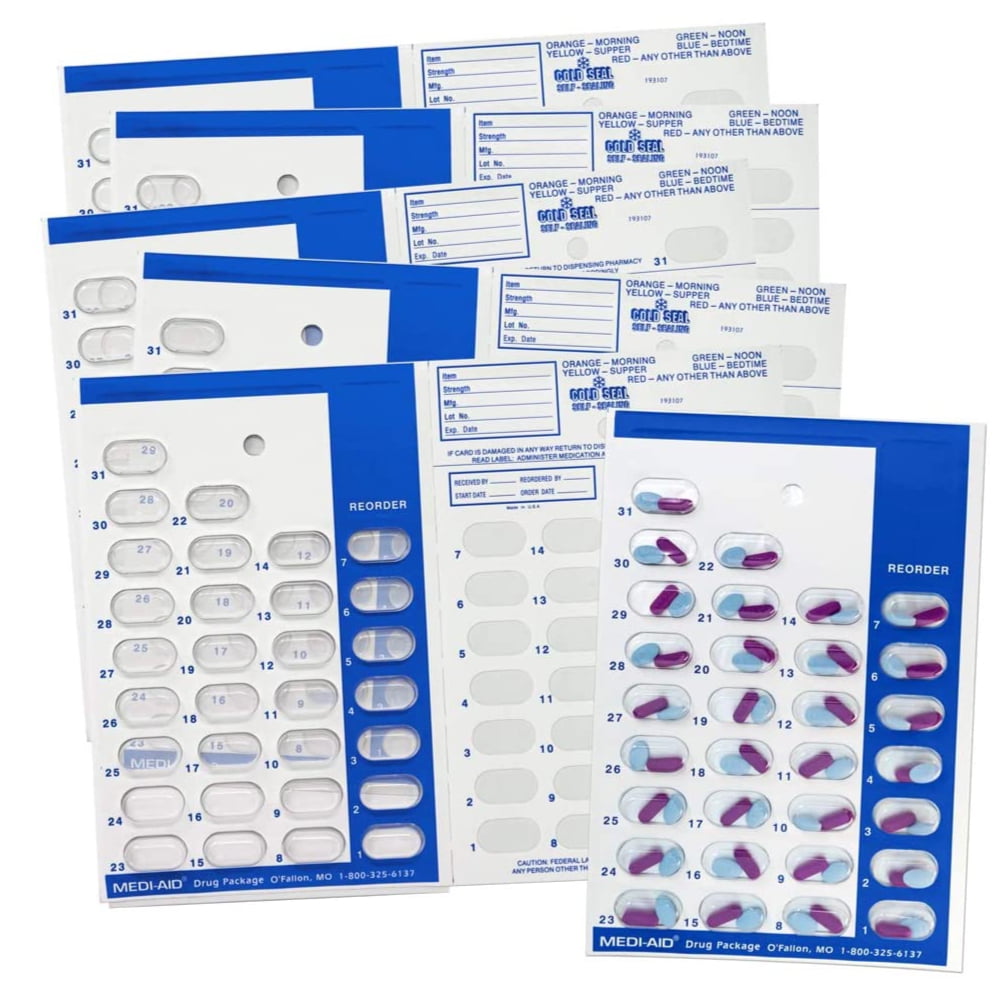Monthly Medication Pharmacy Blister Cards, Cold Seal, 31 Day Pill ...