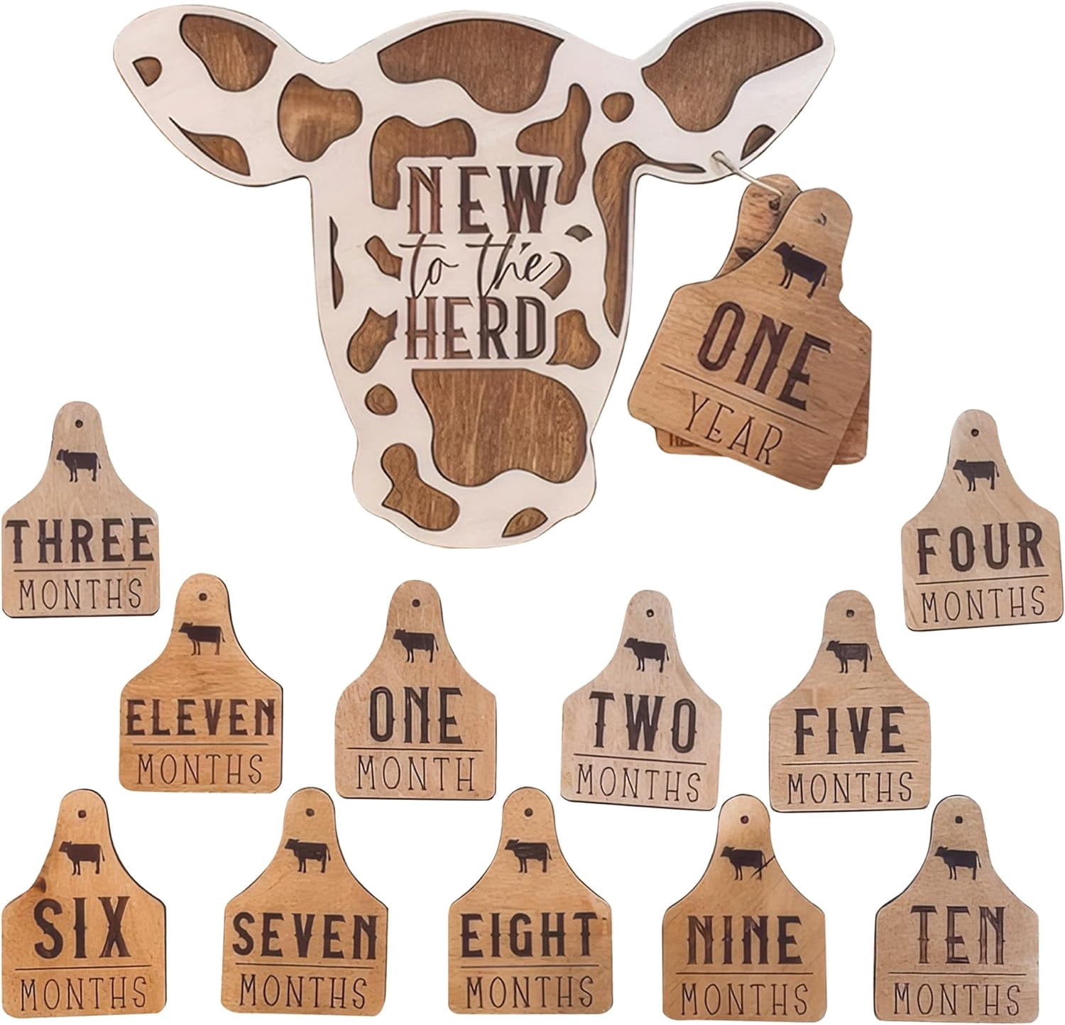 Monthly Milestone for Baby Boys Girls:12Packs Wooden Cattle Baby ...