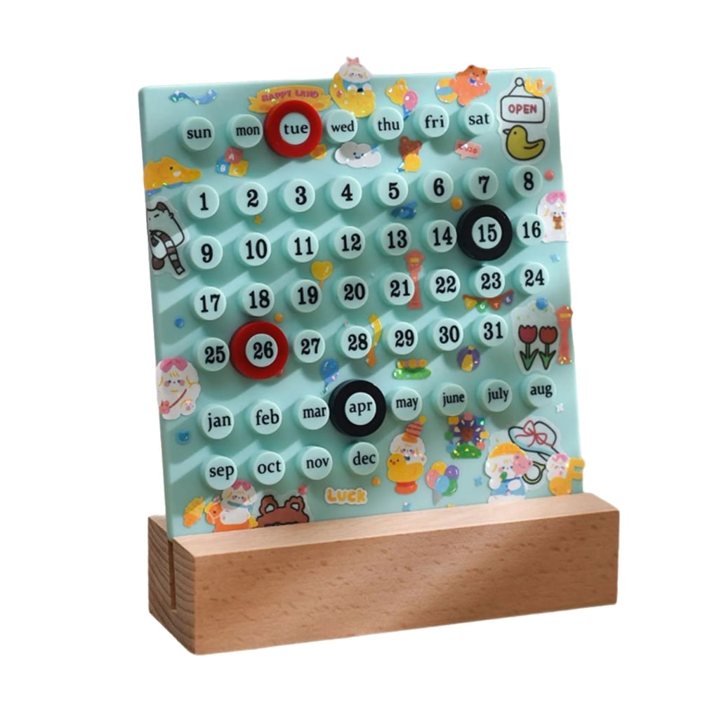 Monthly Permanent Calendar with Wood Base Desktop ABS Permanent ...