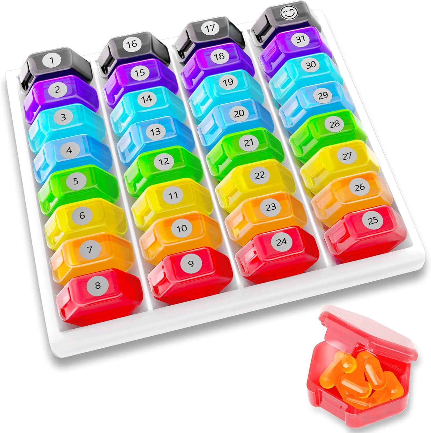 Monthly Pill Organizer 1-Time a-Day: 30 Day Pill Organizer with Labels ...