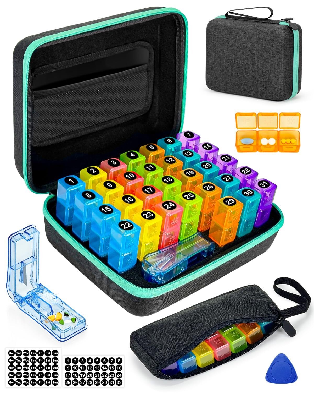 Monthly Pill Organizer 2 Times a Day, with Portable Hard Shell, Pill ...
