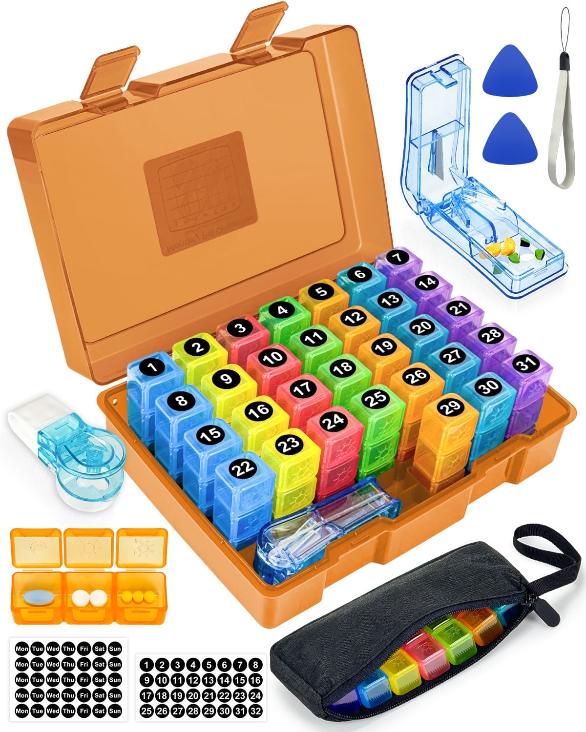 Monthly Pill Organizer 3 Times a Day, FRIWOLE Medicine Box with ...