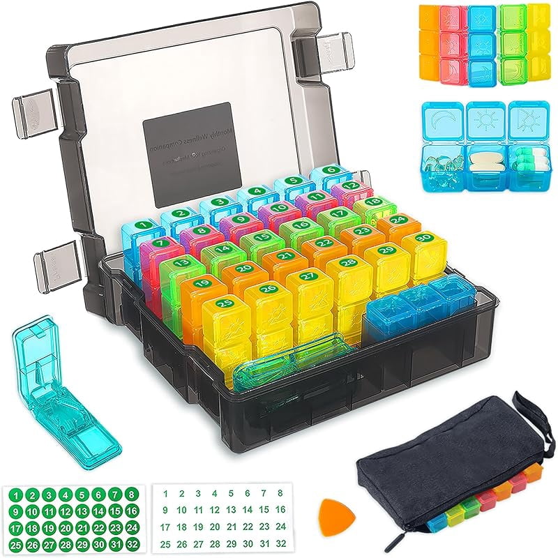 Monthly Pill Organizer 3 Times a Day, Portable Pill Box with Weekly ...