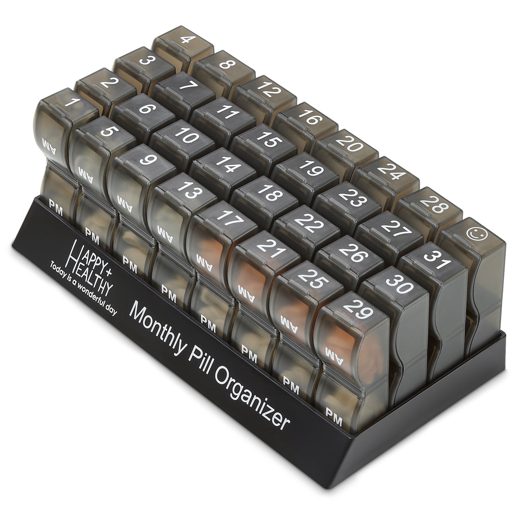 Monthly Pill Organizer - AM/PM Daily 32 Compartment Dispenser, Black ...